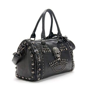 women skull handbag tote purse large capacity gothic shoulder bag with strap studded doctor handbag, black