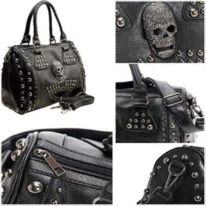 Women Skull Handbag Tote Purse Large Capacity Gothic Shoulder Bag with Strap Studded Doctor Handbag, Black