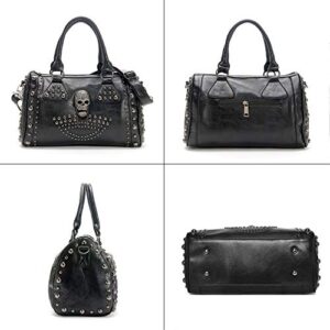 Women Skull Handbag Tote Purse Large Capacity Gothic Shoulder Bag with Strap Studded Doctor Handbag, Black