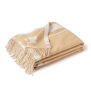 State Cashmere Reversible Throw Blanket with Fringes - Ultra Soft Accent Blanket for Couch, Sofa & Bed - Made with Merino Wool & Cashmere Sourced from Inner Mongolia - (Camello/Beige, 70"x50")