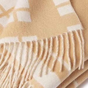 State Cashmere Reversible Throw Blanket with Fringes - Ultra Soft Accent Blanket for Couch, Sofa & Bed - Made with Merino Wool & Cashmere Sourced from Inner Mongolia - (Camello/Beige, 70"x50")