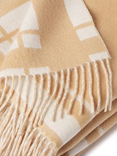 State Cashmere Reversible Throw Blanket with Fringes - Ultra Soft Accent Blanket for Couch, Sofa & Bed - Made with Merino Wool & Cashmere Sourced from Inner Mongolia - (Camello/Beige, 70"x50")