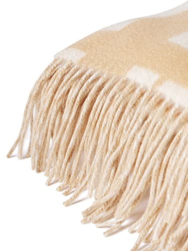 State Cashmere Reversible Throw Blanket with Fringes - Ultra Soft Accent Blanket for Couch, Sofa & Bed - Made with Merino Wool & Cashmere Sourced from Inner Mongolia - (Camello/Beige, 70"x50")