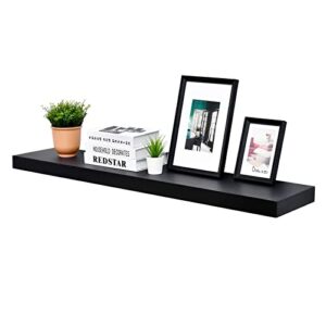 welland 48 inch black miassion floating shelves for wall, bathroom wall mount shelves, wood modern display shelves, book shelves,for bedroom,living room and kitchen