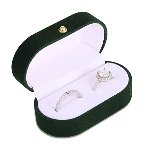 FM FM42 Vintage Green Velvet Ring Box Holder Jewelry Display Storage Case for 2 Rings Wedding Engagement JB1007