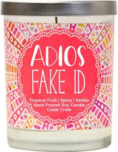 adios fake id scented candle – 21st birthday gifts for her, finally legal, r.i.p fake id, 21st birthday candles gift idea for women, happy 21st birthday for women, funny birthday gift ideas