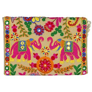 Elephant Printed- Jaipuri Art Sling Bag- Easy to Carry- Zipper Closure and Fold over Clutch Purse with Long Strap