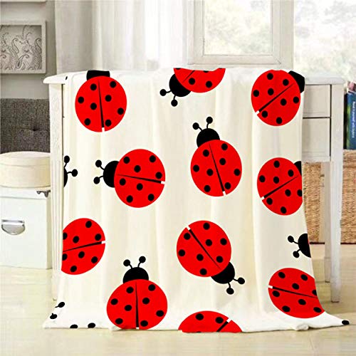 Mugod Ladybug Throw Blanket Red and Black Ladybug Seamless Pattern on White Background Decorative Soft Warm Cozy Flannel Plush Throws Blankets for Baby Toddler Dog Cat 30 X 40 Inch