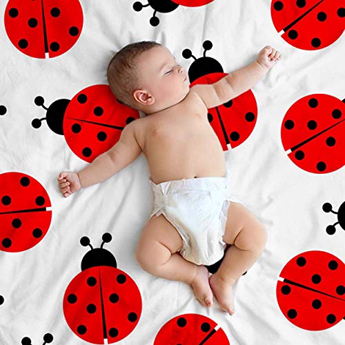 Mugod Ladybug Throw Blanket Red and Black Ladybug Seamless Pattern on White Background Decorative Soft Warm Cozy Flannel Plush Throws Blankets for Baby Toddler Dog Cat 30 X 40 Inch