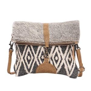 myra bag grumpy upcycled canvas & cowhide small crossbody bag s-1516