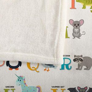 Mugod Zoo Alphabet Throw Blanket Cute Zoo Alphabet with Different Animals in Cartoon Style Decorative Soft Warm Cozy Flannel Plush Throws Blankets for Baby Toddler Dog Cat 30 X 40 Inch