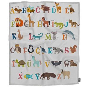 Mugod Zoo Alphabet Throw Blanket Cute Zoo Alphabet with Different Animals in Cartoon Style Decorative Soft Warm Cozy Flannel Plush Throws Blankets for Baby Toddler Dog Cat 30 X 40 Inch