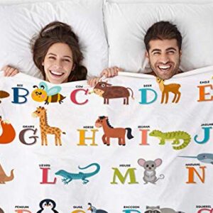 Mugod Zoo Alphabet Throw Blanket Cute Zoo Alphabet with Different Animals in Cartoon Style Decorative Soft Warm Cozy Flannel Plush Throws Blankets for Baby Toddler Dog Cat 30 X 40 Inch