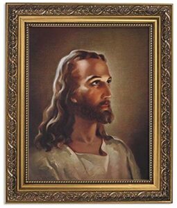 gerffert collection sallman head of christ catholic framed portrait print, 13 inch (ornate gold tone finish frame)