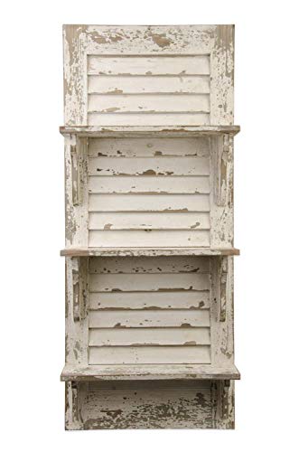 K&K Interiors 13865A 39 Inch Distressed White Wood Shuttered Shelf Unit