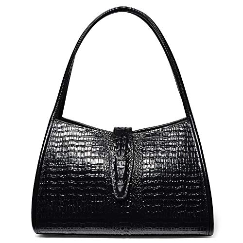 PIJUSHI Designer Shoulder Purses Crocodile Handbags for Women Leather Hobo Shoulder Bags (68022 Black)