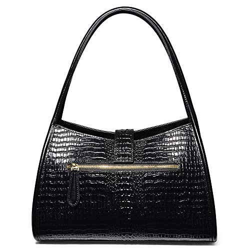 PIJUSHI Designer Shoulder Purses Crocodile Handbags for Women Leather Hobo Shoulder Bags (68022 Black)