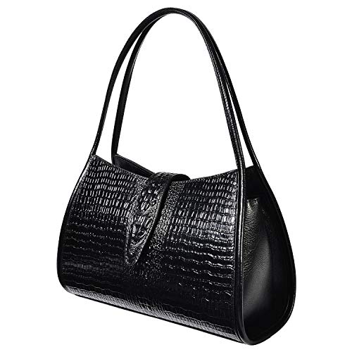 PIJUSHI Designer Shoulder Purses Crocodile Handbags for Women Leather Hobo Shoulder Bags (68022 Black)