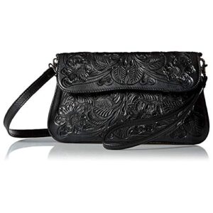 mauzari women’s hand tooled leather crossbody bag (obsidian)