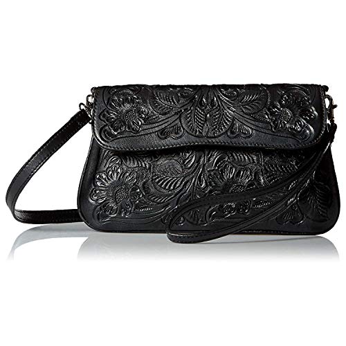 Mauzari Women's Hand Tooled Leather Crossbody Bag (Obsidian)