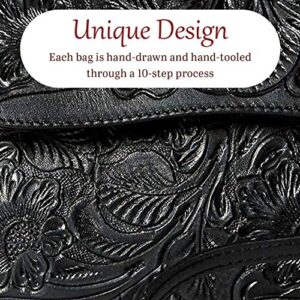 Mauzari Women's Hand Tooled Leather Crossbody Bag (Obsidian)