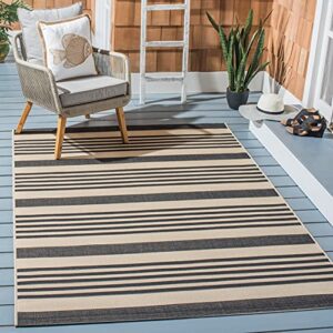 safavieh courtyard collection 5’3″ x 7’7″ black/bone cy6062 stripe indoor/ outdoor–waterproof easy–cleaning patio backyard mudroom area–rug