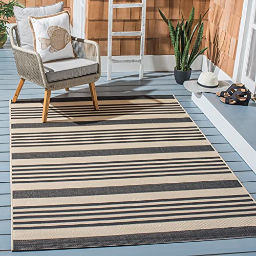 SAFAVIEH Courtyard Collection 5'3" x 7'7" Black/Bone CY6062 Stripe Indoor/ Outdoor--Waterproof Easy--Cleaning Patio Backyard Mudroom Area--Rug