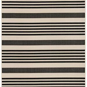 SAFAVIEH Courtyard Collection 5'3" x 7'7" Black/Bone CY6062 Stripe Indoor/ Outdoor--Waterproof Easy--Cleaning Patio Backyard Mudroom Area--Rug