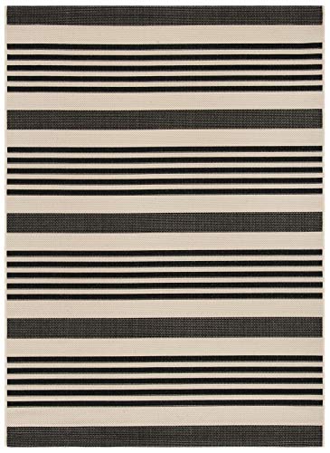 SAFAVIEH Courtyard Collection 5'3" x 7'7" Black/Bone CY6062 Stripe Indoor/ Outdoor--Waterproof Easy--Cleaning Patio Backyard Mudroom Area--Rug