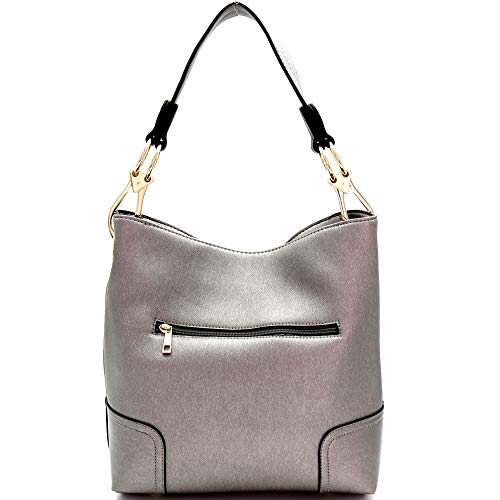 Side Ring Large Snap Hook Hardware Single Strap Soft Vegan Leather Medium Hobo Bag (Large - Black)