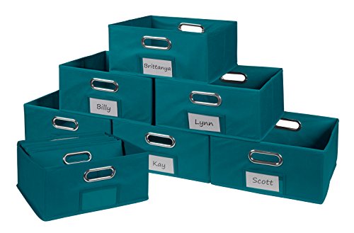 Niche Cubo Set of 12 Half-Size Foldable Fabric Storage Bins with Label Holder- Teal