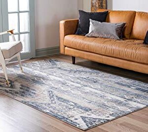 Unique Loom Portland Collection Southwestern Inspired Striped Tone Area Rug, 8 ft x 10 ft, Navy Blue/Tan