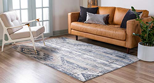 Unique Loom Portland Collection Southwestern Inspired Striped Tone Area Rug, 8 ft x 10 ft, Navy Blue/Tan