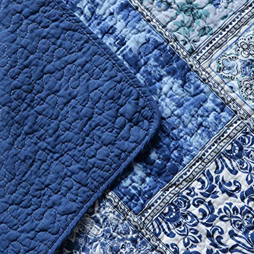 NEWLAKE Quilted Throw Blanket for Bed Couch Sofa, Blue Classic Bohemian, 60X78 Inch