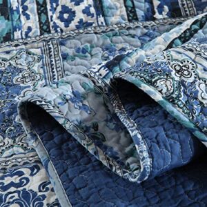 NEWLAKE Quilted Throw Blanket for Bed Couch Sofa, Blue Classic Bohemian, 60X78 Inch