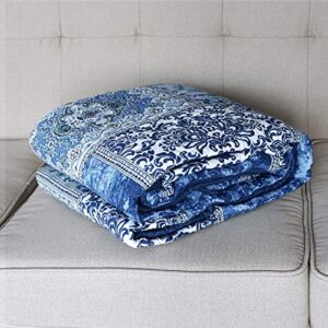 NEWLAKE Quilted Throw Blanket for Bed Couch Sofa, Blue Classic Bohemian, 60X78 Inch