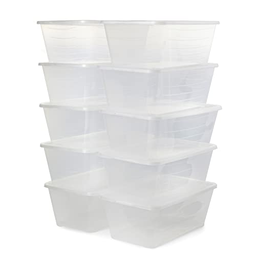 Life Story 5.7 Liter Shoe, Accessory, and Closet Plastic Storage Box Multi-Purpose Lidded Stacking Tote Containers, Clear (10 Pack)