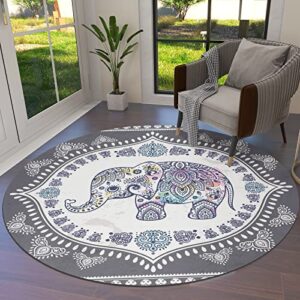 libaoge round area rugs 3 ft diameter elephant indoor aloha mats, arab culture symbol mandala pattern soft living room bedroom unique carpet woman yoga mat home decor