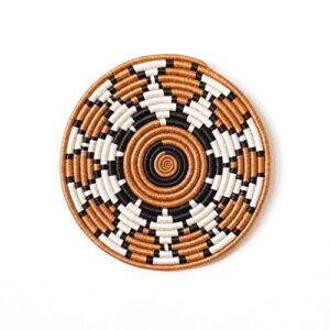 african woven trivet- bungoma/rwanda trivet/sisal & sweetgrass/burnt sienna, black, white