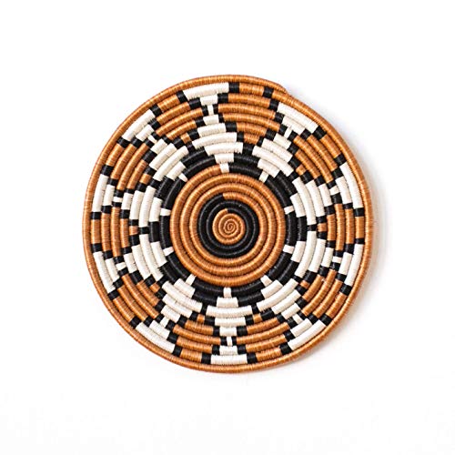 African Woven Trivet- Bungoma/Rwanda Trivet/Sisal & Sweetgrass/Burnt Sienna, Black, White