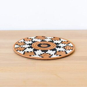 African Woven Trivet- Bungoma/Rwanda Trivet/Sisal & Sweetgrass/Burnt Sienna, Black, White