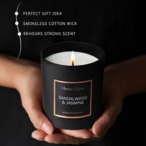 HomeLights Luxury Scented Candle, Natural Soy Wax, Home Fragrance Decor Gift, Sandalwood & Jasmine, Medium Jar