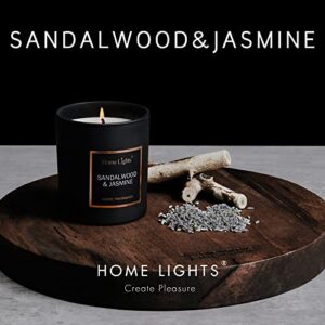 HomeLights Luxury Scented Candle, Natural Soy Wax, Home Fragrance Decor Gift, Sandalwood & Jasmine, Medium Jar