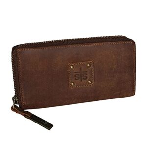 sts ranchwear women’s distressed brown leather baroness bi-fold zip wallet