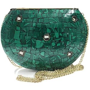 stone mosaic metal bag antique ethnic bridal clutch Indian purse party clutch women bag (Turquoise)