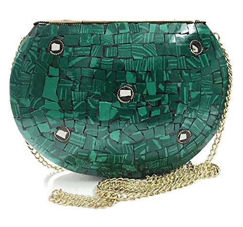 stone mosaic metal bag antique ethnic bridal clutch Indian purse party clutch women bag (Turquoise)