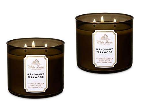 Bath & Body Works White Barn 3-Wick Candle in Mahogany Teakwood (Pack of 2)