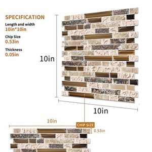 Yipscazo Peel and Stick Backsplash Tile for Kitchen Adhesive Stick on Backsplash Laundry Bathroom Textured Vinyl Sticker Wallpaper Smart Tile in Sandstone (10 Sheets 10 Inchx10 Inch)