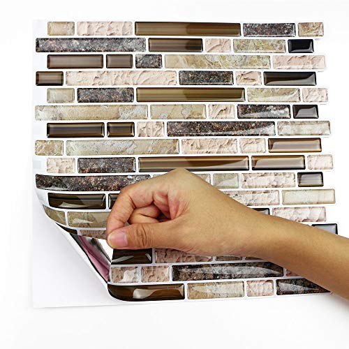 Yipscazo Peel and Stick Backsplash Tile for Kitchen Adhesive Stick on Backsplash Laundry Bathroom Textured Vinyl Sticker Wallpaper Smart Tile in Sandstone (10 Sheets 10 Inchx10 Inch)