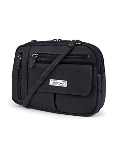 MultiSac womens Zippy Triple Compartment Crossbody Bag Cross Body, Black, One Size US